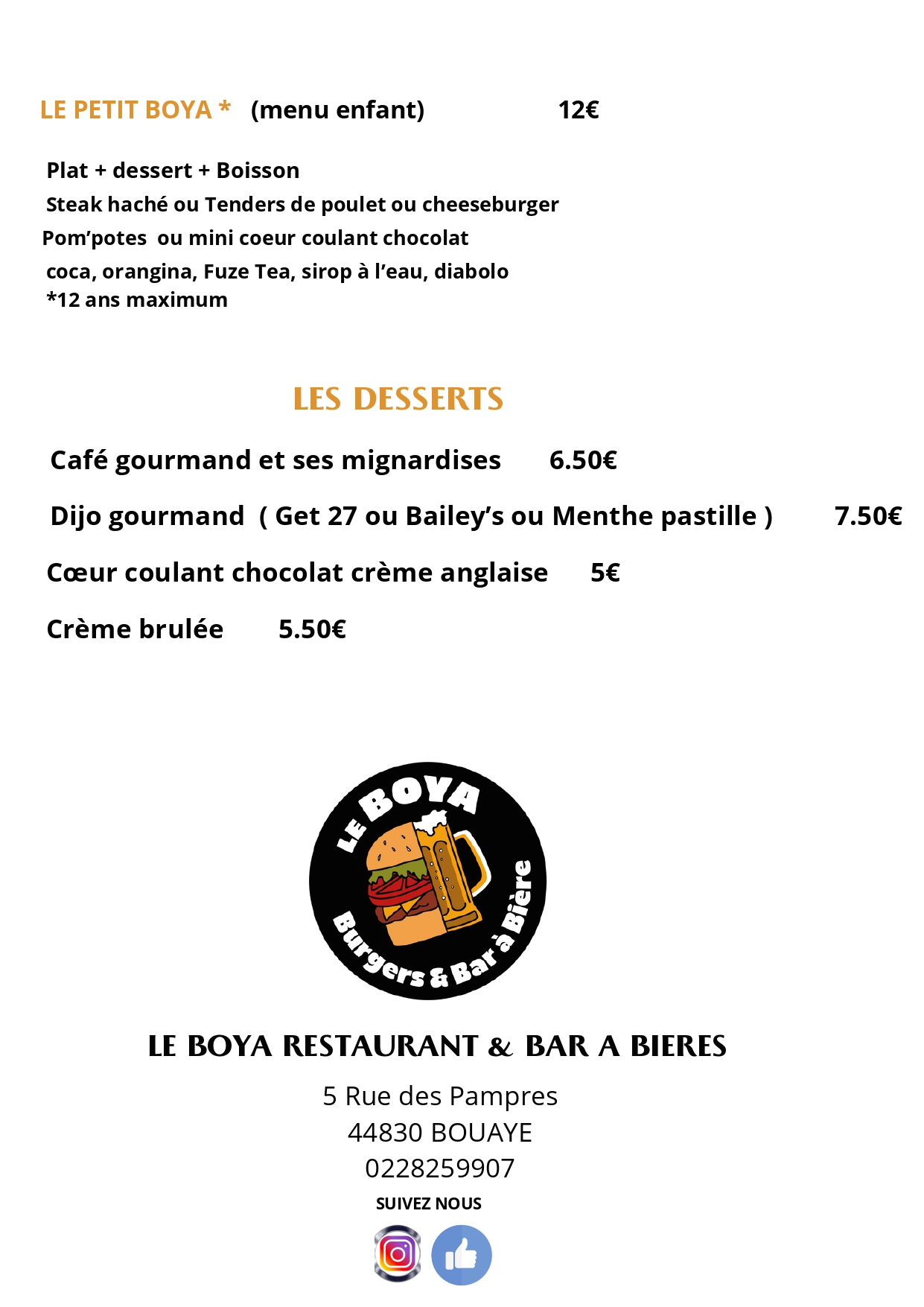 Menu - Le Boya